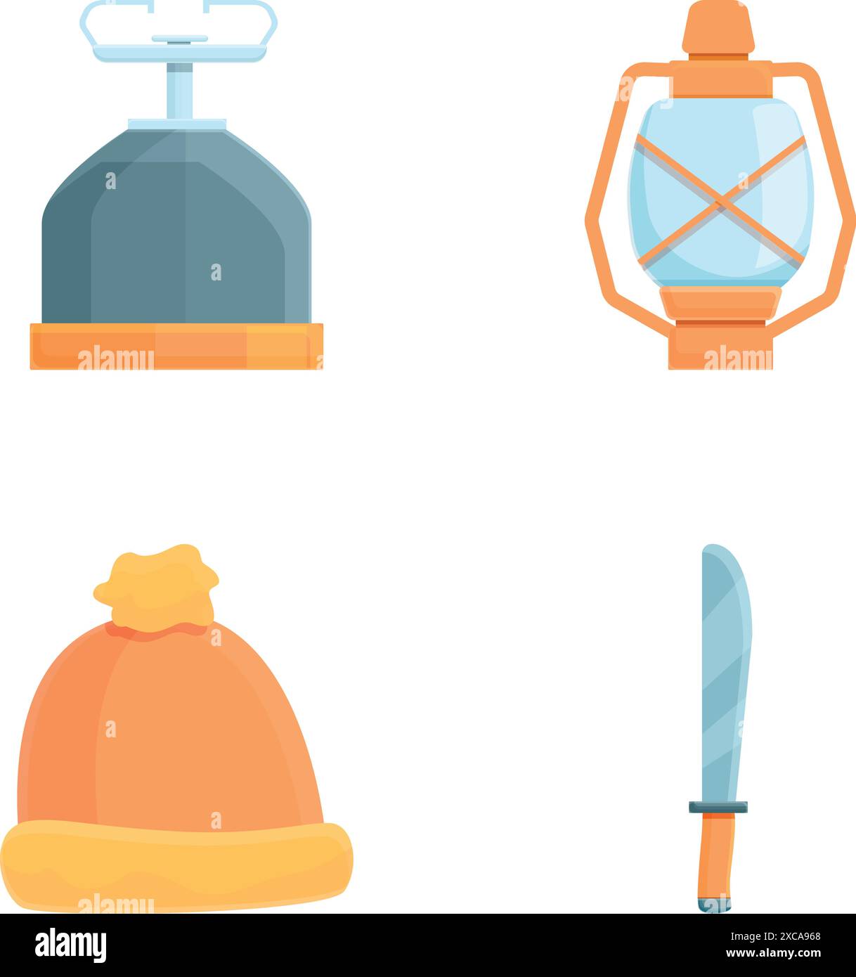 Camping equipment icons set cartoon vector. Various tool for camping ...