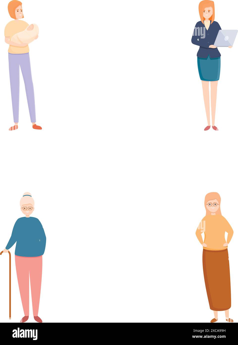 Adult woman icons set cartoon vector. Woman of various age. Life cycle ...