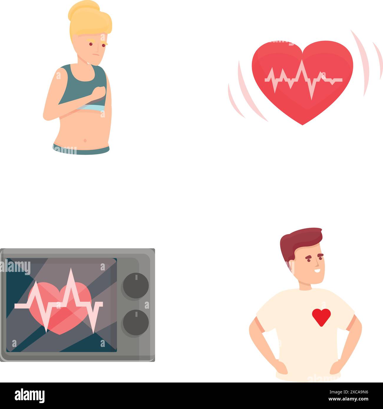 Heart problem icons set cartoon vector. Heartbeat rate at monitor and ...