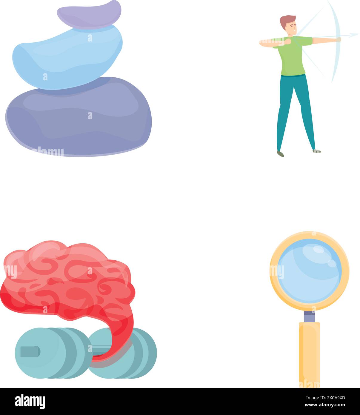 Emotion harmony icons set cartoon vector. Man control mind and emotion ...