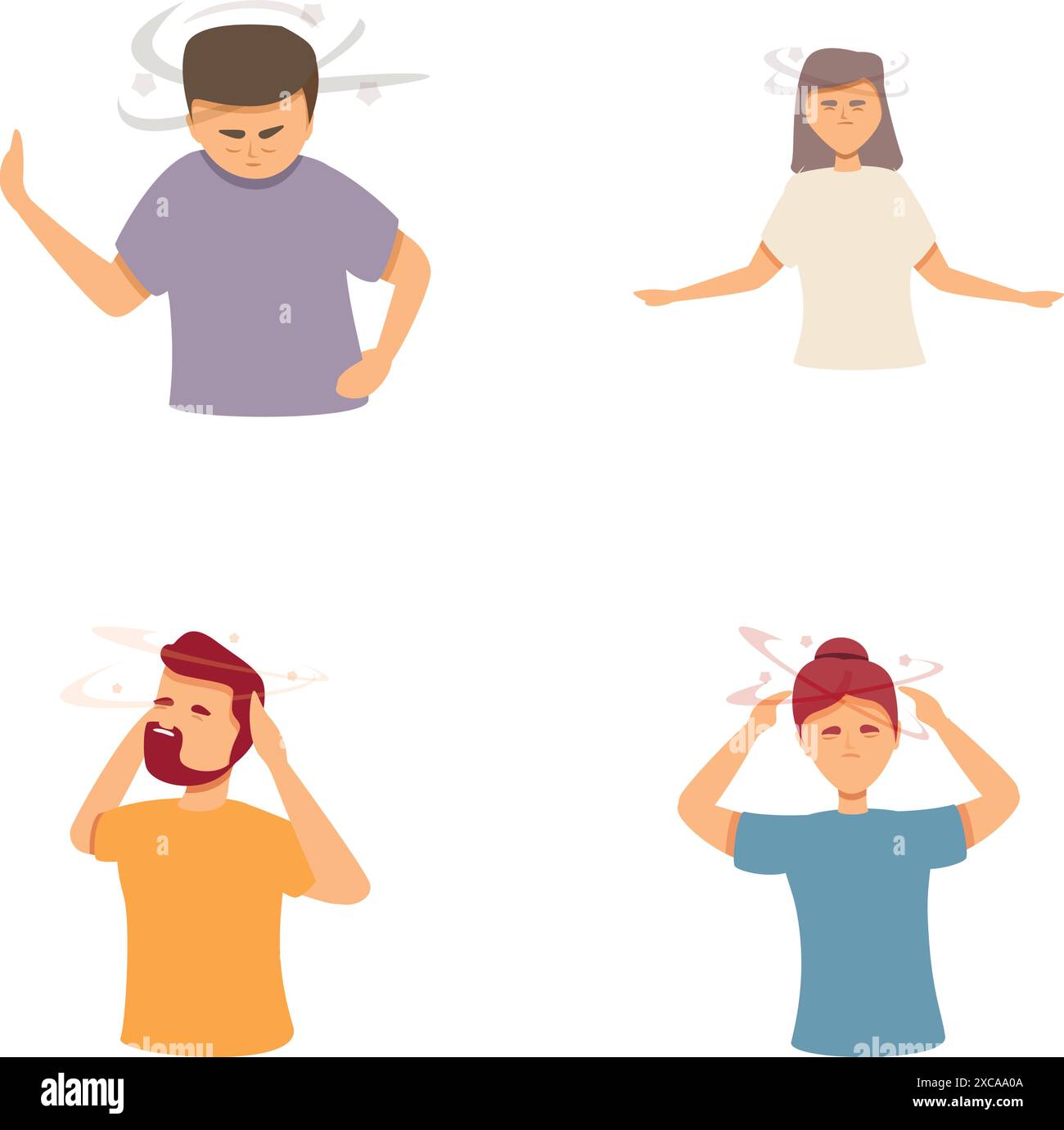 Headache icons set cartoon vector. People suffering from dizziness ...