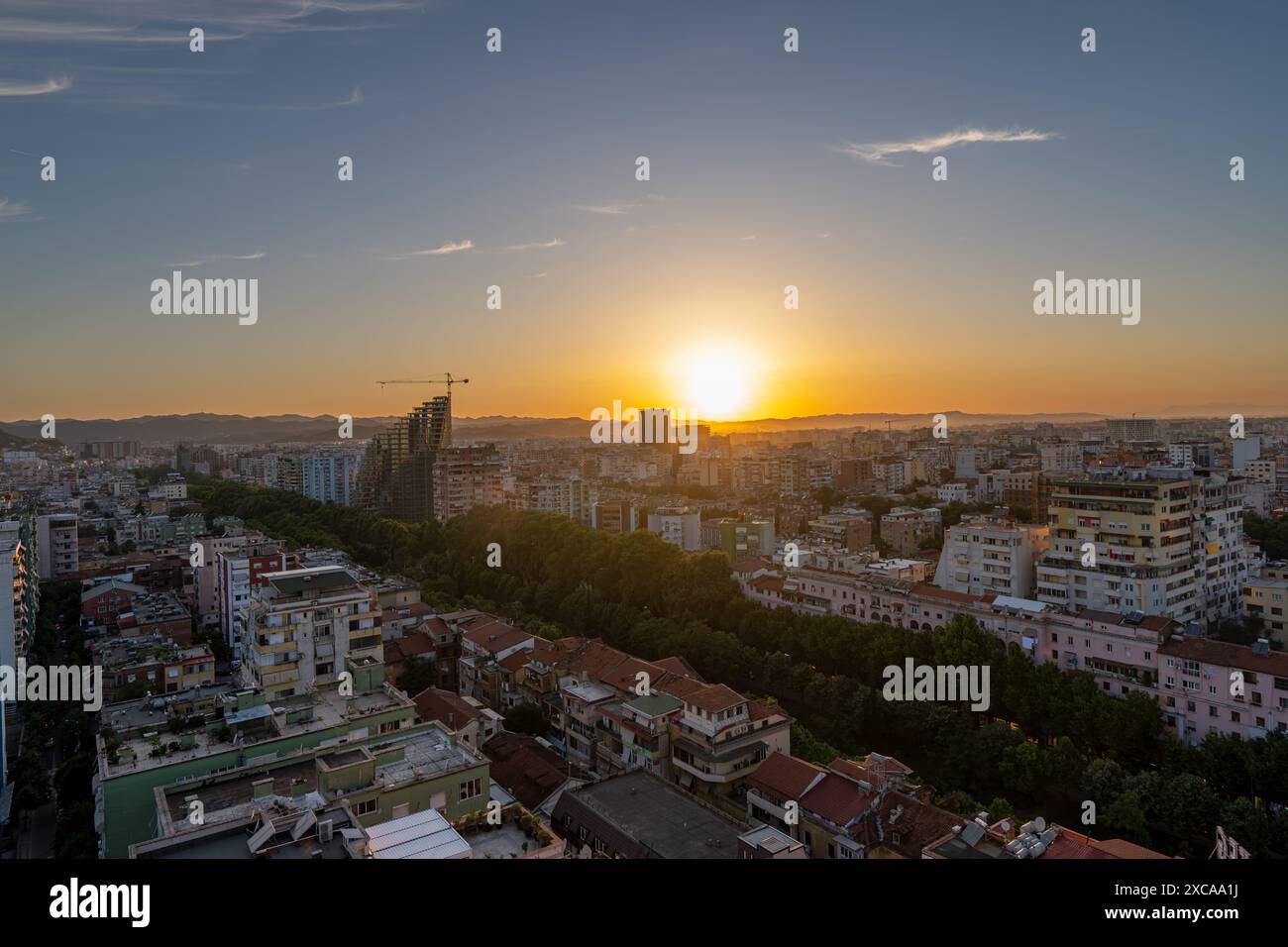 Aerial image of Tirana at Sunset Stock Photo - Alamy