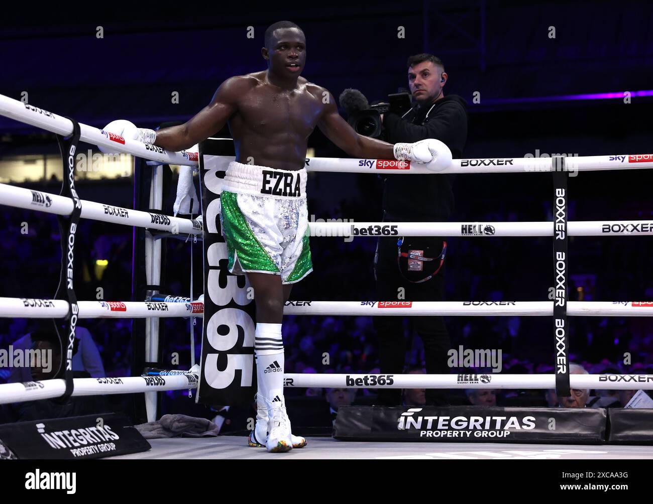Eworitse Ezra Arenyeka stands in his corner in the vacant IBF International Light Heavyweight ...