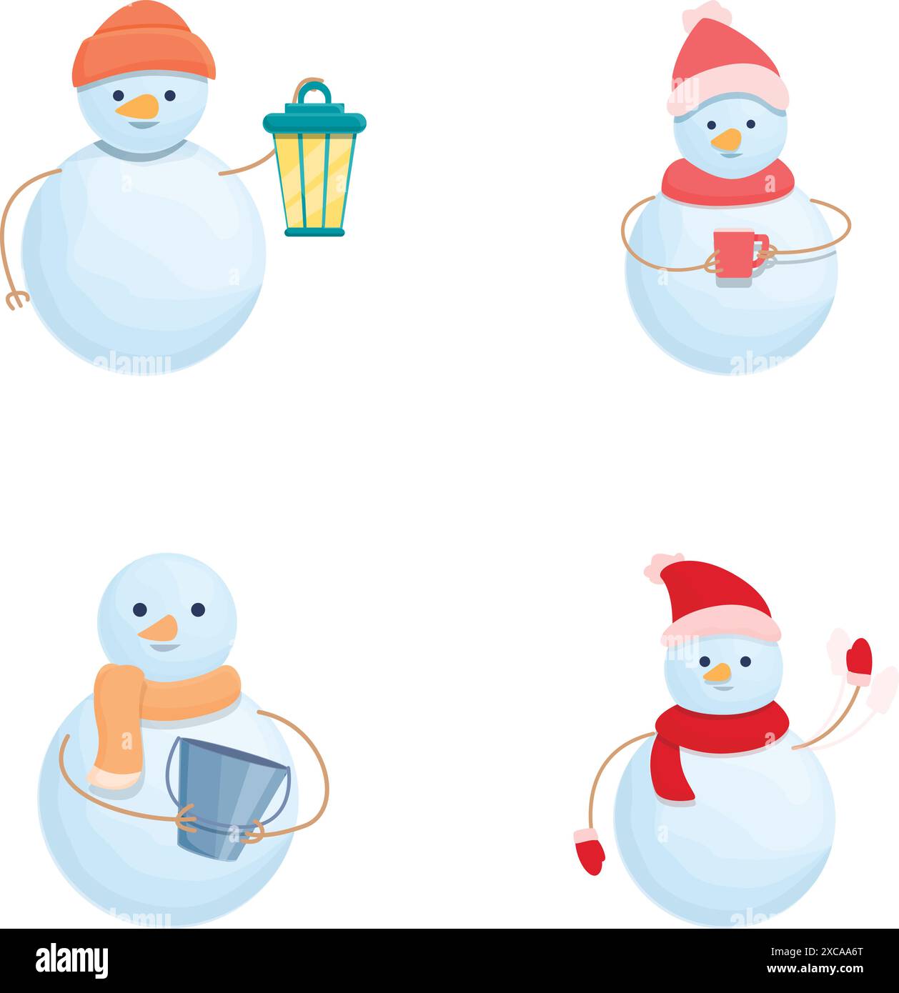 Snowman icons set cartoon vector. Various cheerful christmas snowman ...