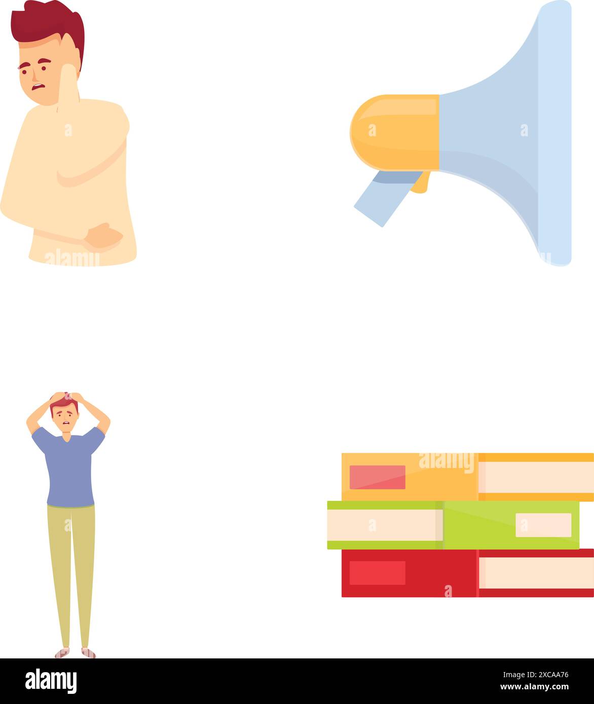 Scared people icons set cartoon vector. Anxious and afraid people ...