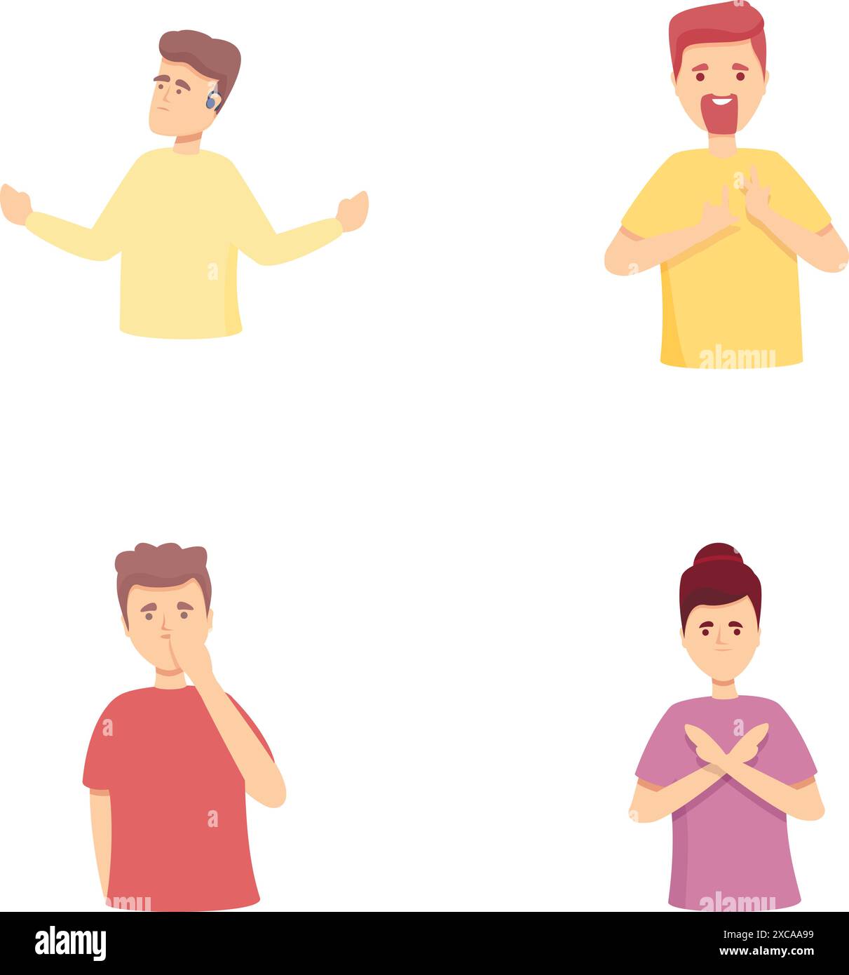 Deaf people icons set cartoon vector. Various people with hearing ...