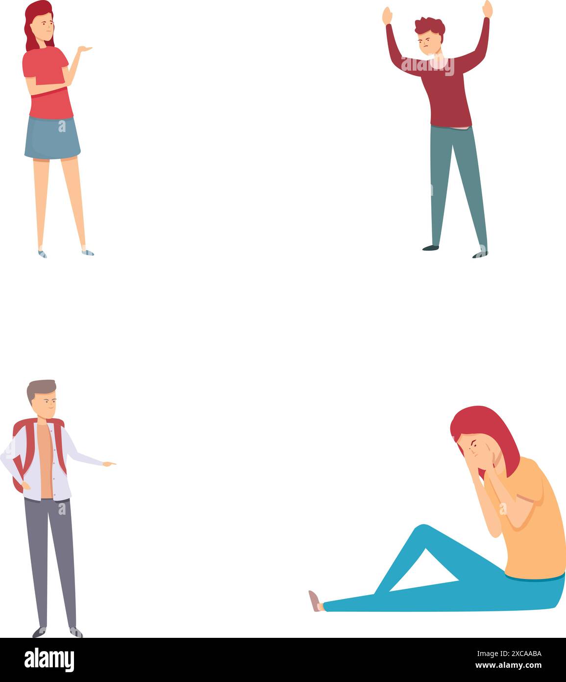 School violence icons set cartoon vector. Conflict and violence in ...