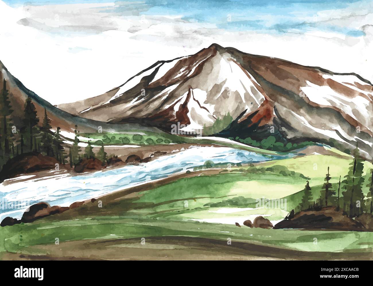 Beautiful landscape mountain hand draw painting background Stock Vector ...