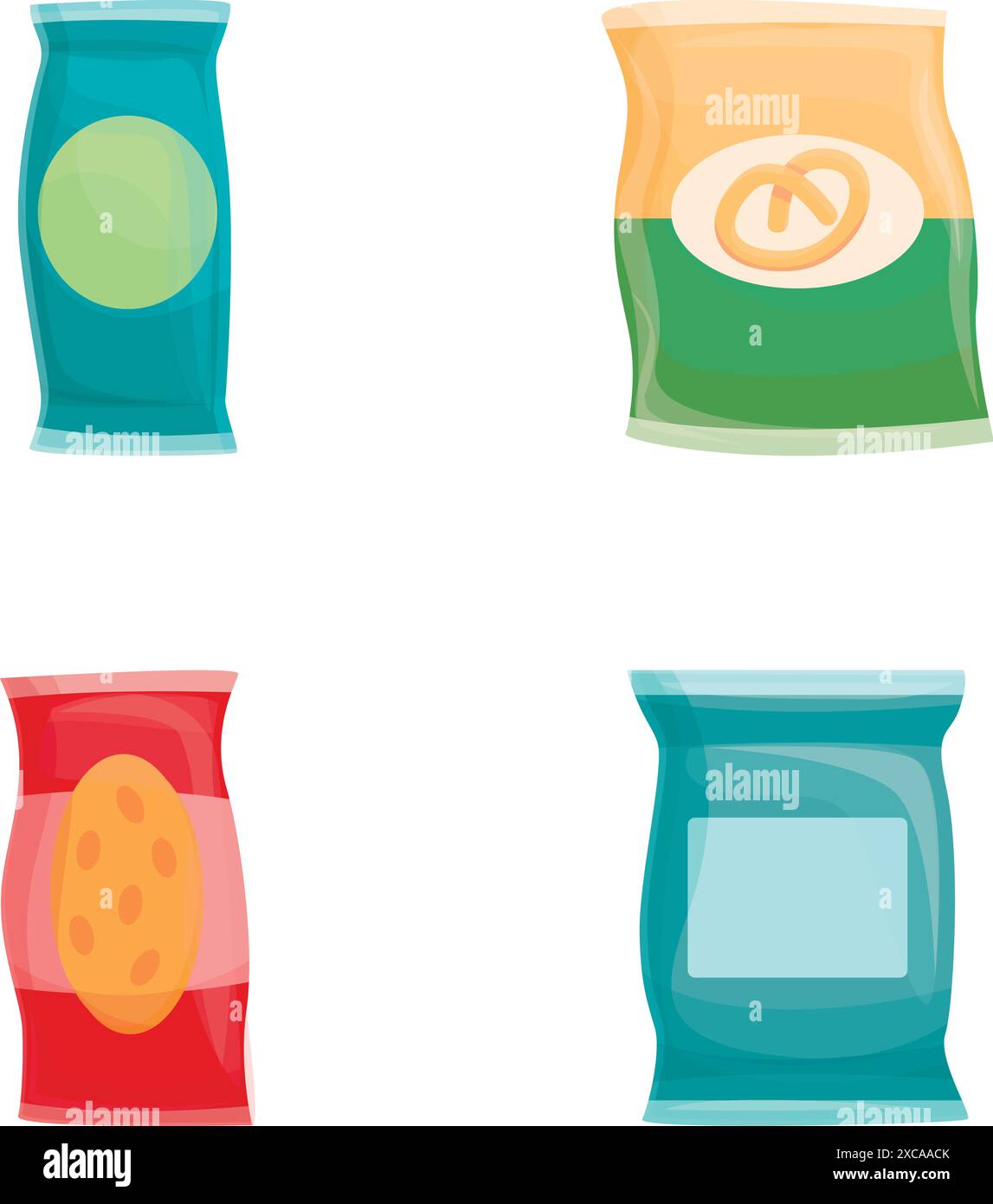 Snack food icons set cartoon vector. Various type of packaged snack ...