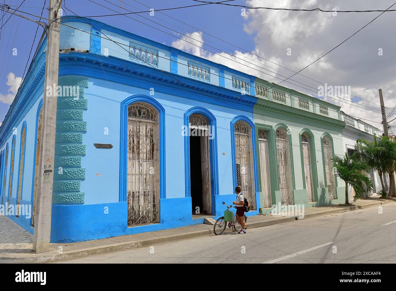 Bayamo, Cuba-October 16, 2019: Renewed row of eclectic, one-storey ...