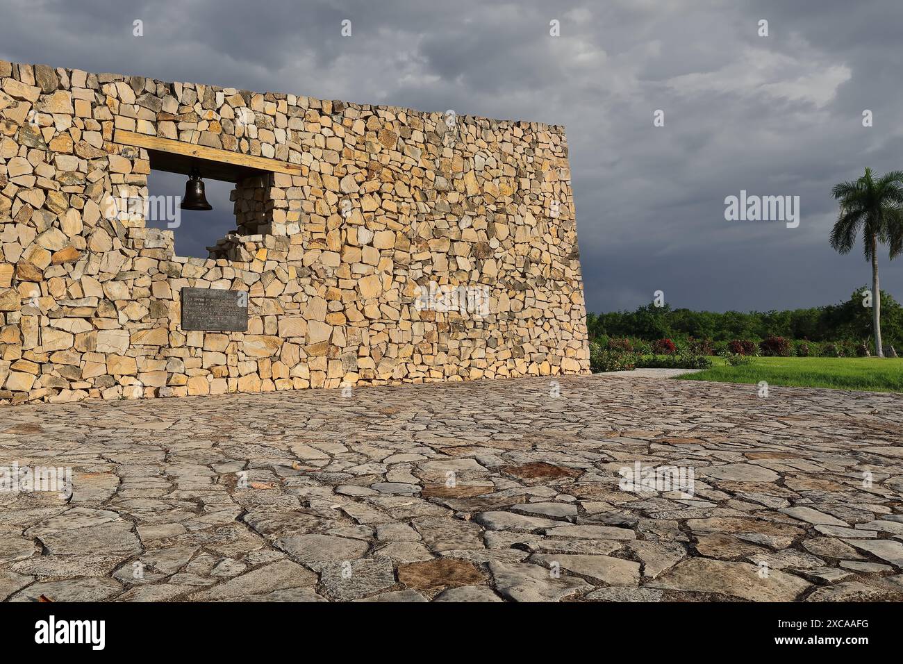 387 Stone wall holding the belfry of the former La Demajagua sugar mill ...
