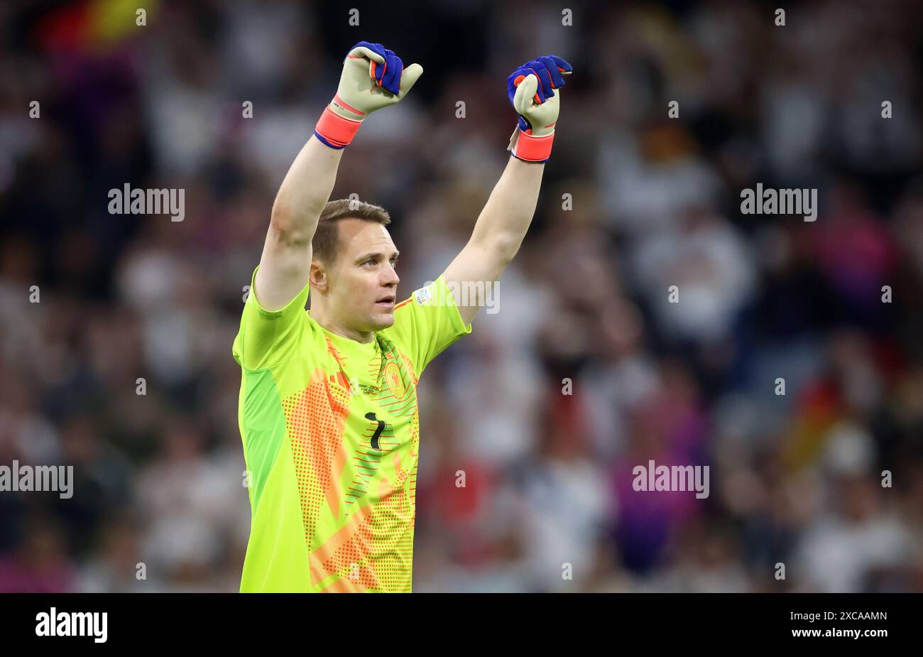 MUNICH, GERMANY - JUNE 14: Manuel Neuer of Germany celebrates during ...