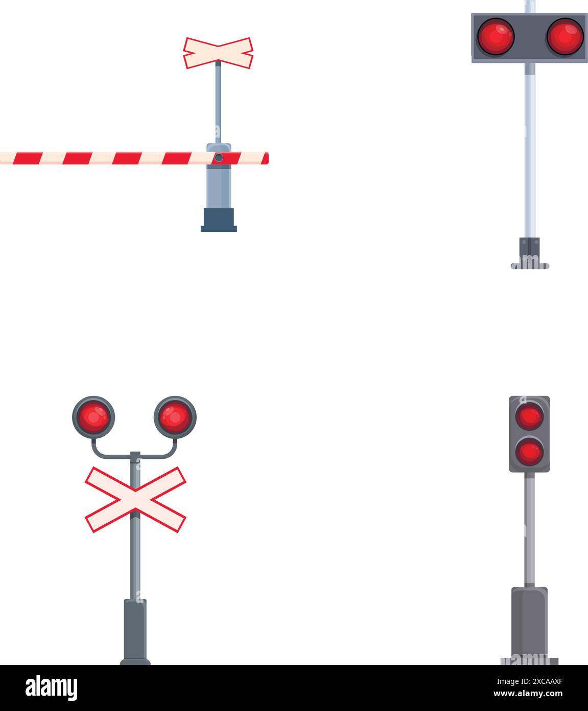 Train barrier icons set cartoon vector. Open and closed railway barrier ...