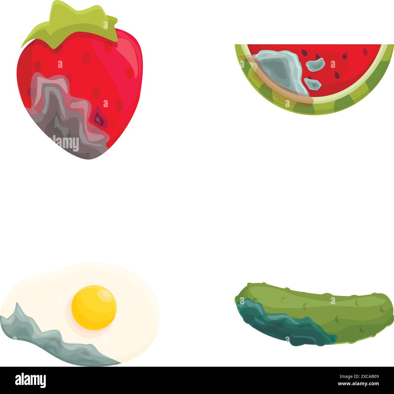 Spoiled food icons set cartoon vector. Various spoiled and damaged ...