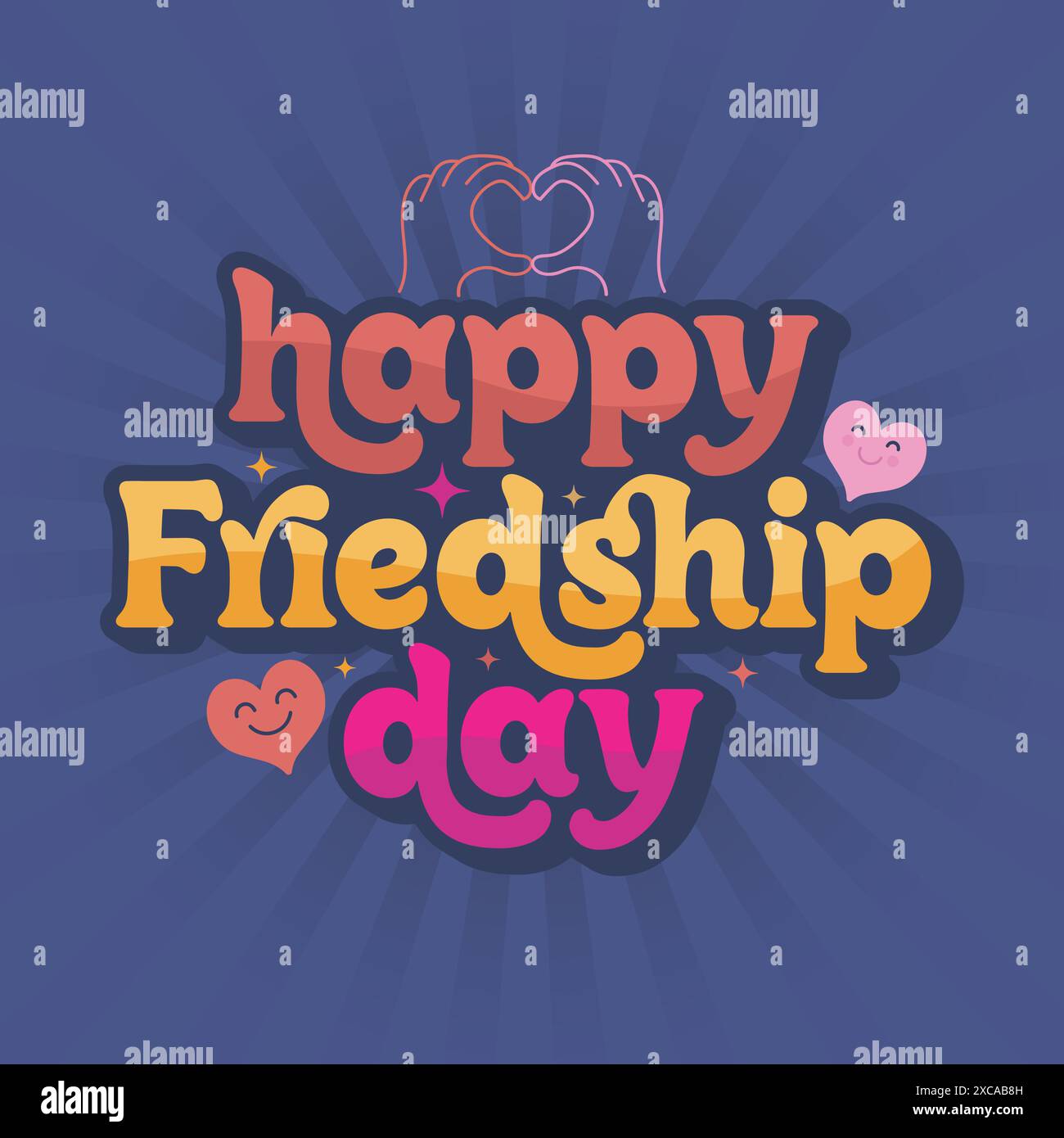 Happy Friendship day colorful typography vector illustration with cute ...