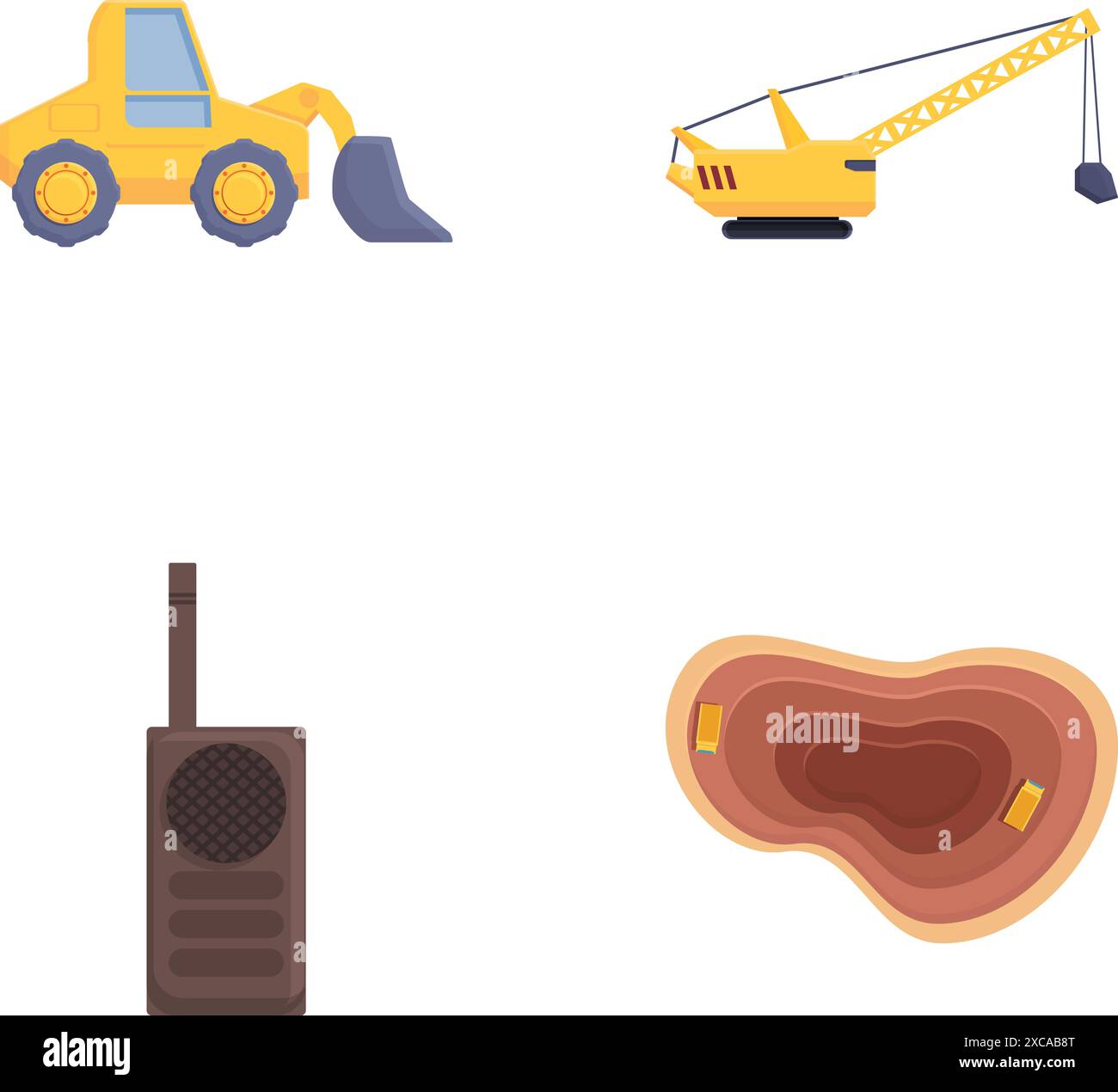 Quarrying icons set cartoon vector. Machine of quarry mining work ...