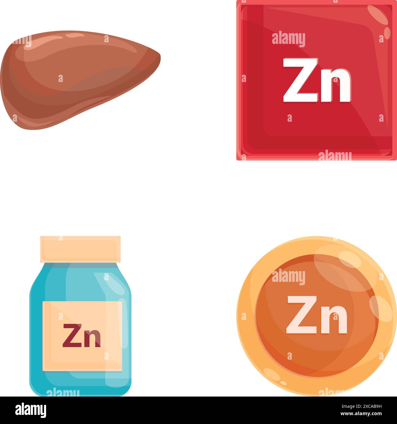 Zinc icons set cartoon vector. Food product with high content of zinc ...