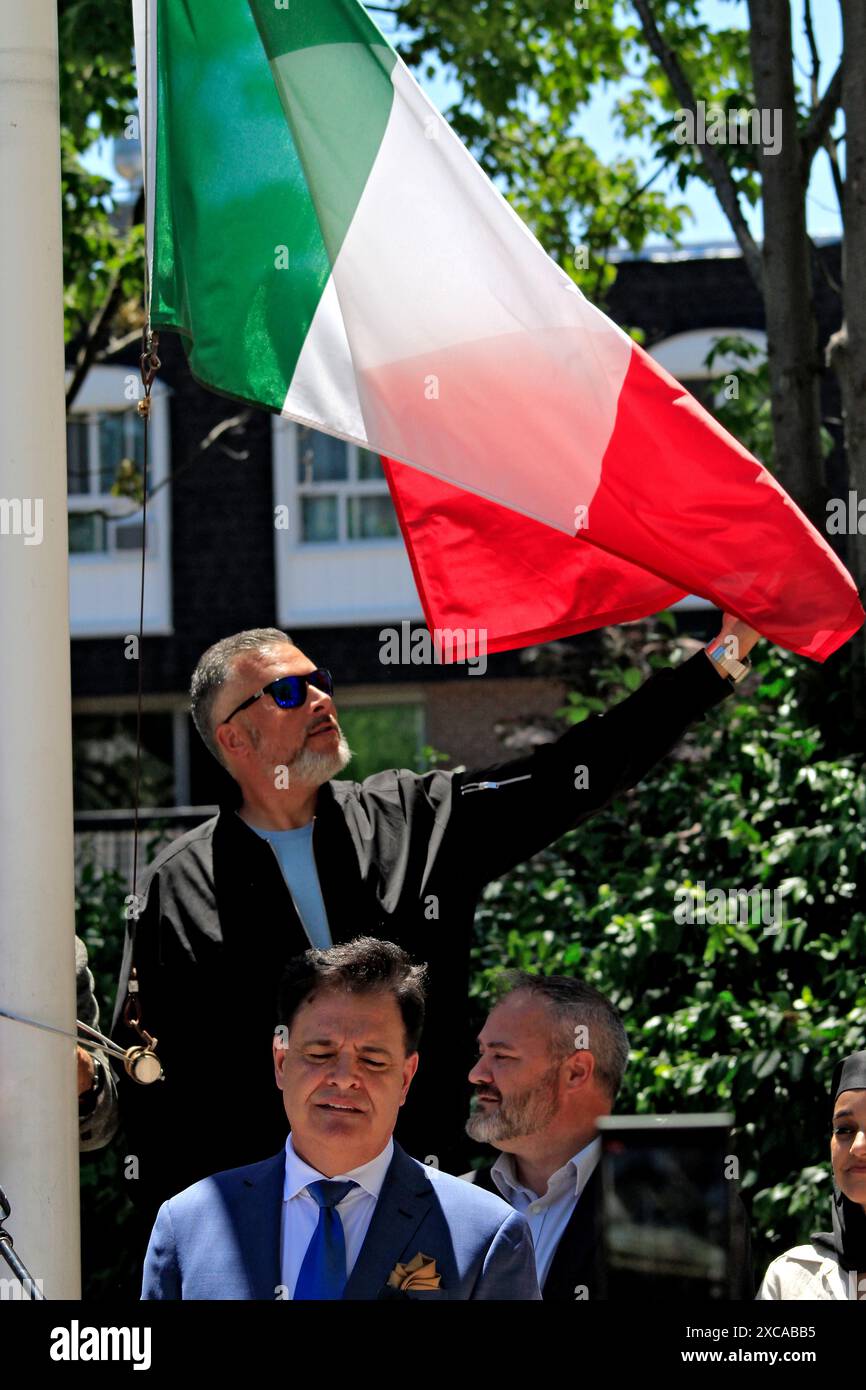 Brampton, Canada. 15th June, 2024. The Italian flag is being flown ...