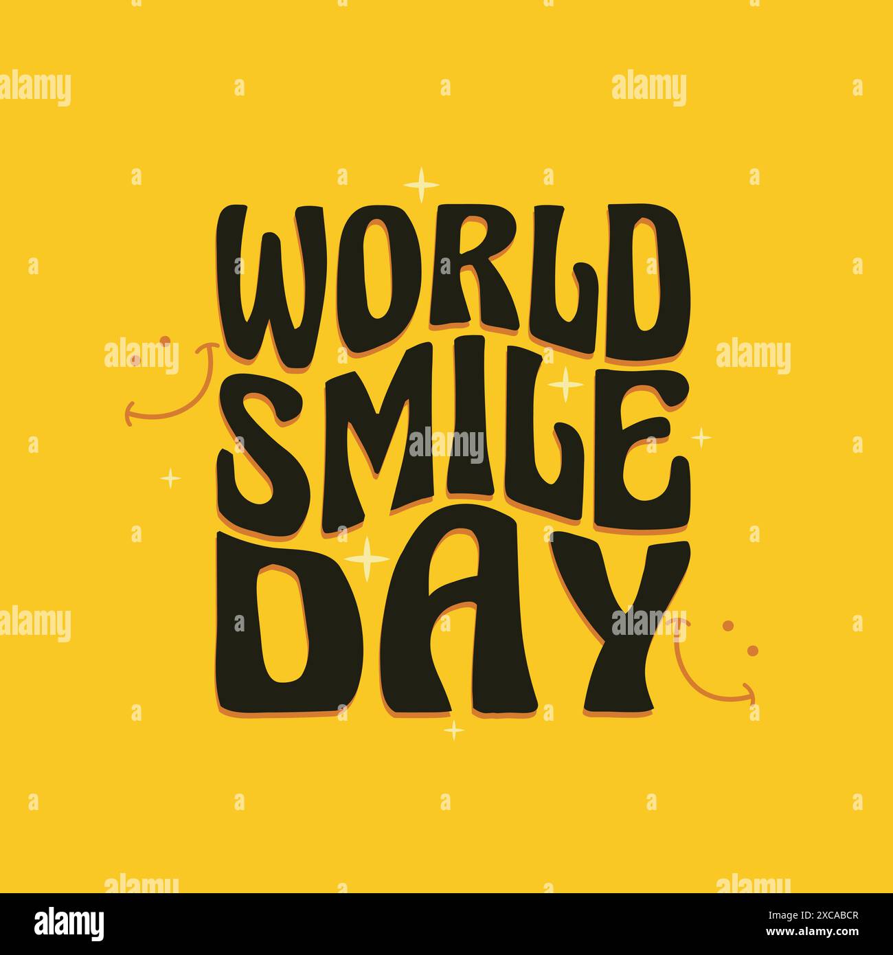 Smile day fun text with smile face and stars vector illustration on ...