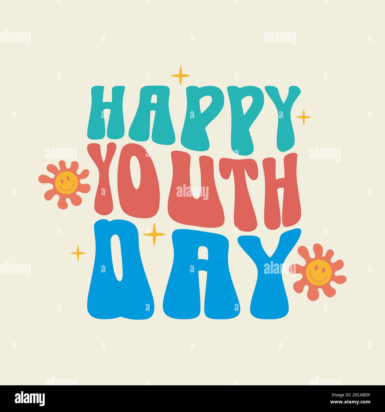 Happy Youth Day colorful typography poster. Retro and groovy lettering ...