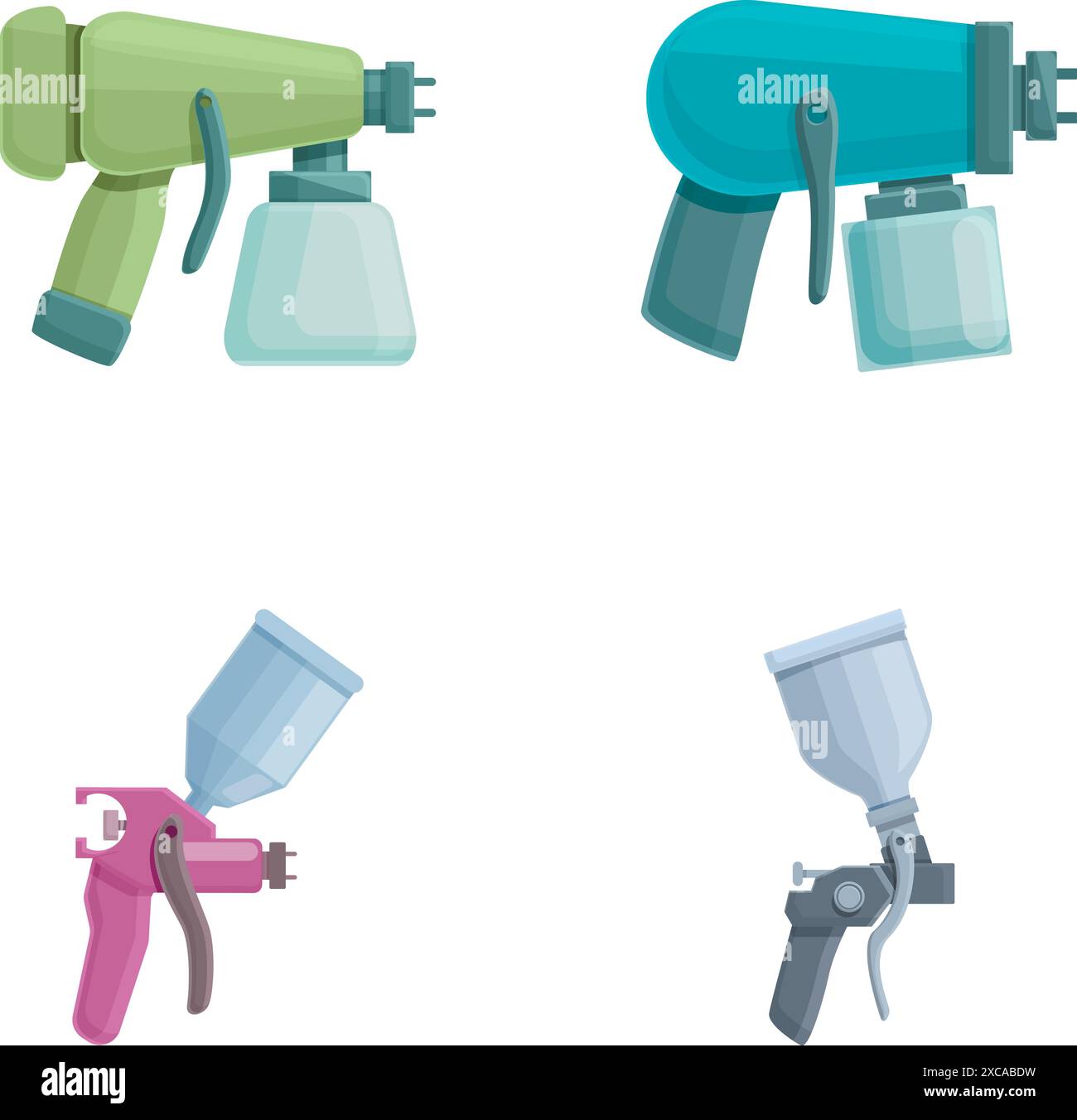 Paint sprayer icons set cartoon vector. Pistol pulverizer with nozzle ...