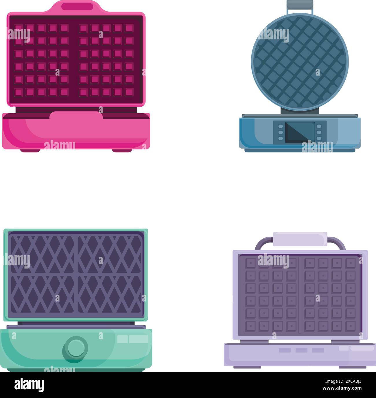 Homemade waffle icons set cartoon vector. Electric waffle maker ...