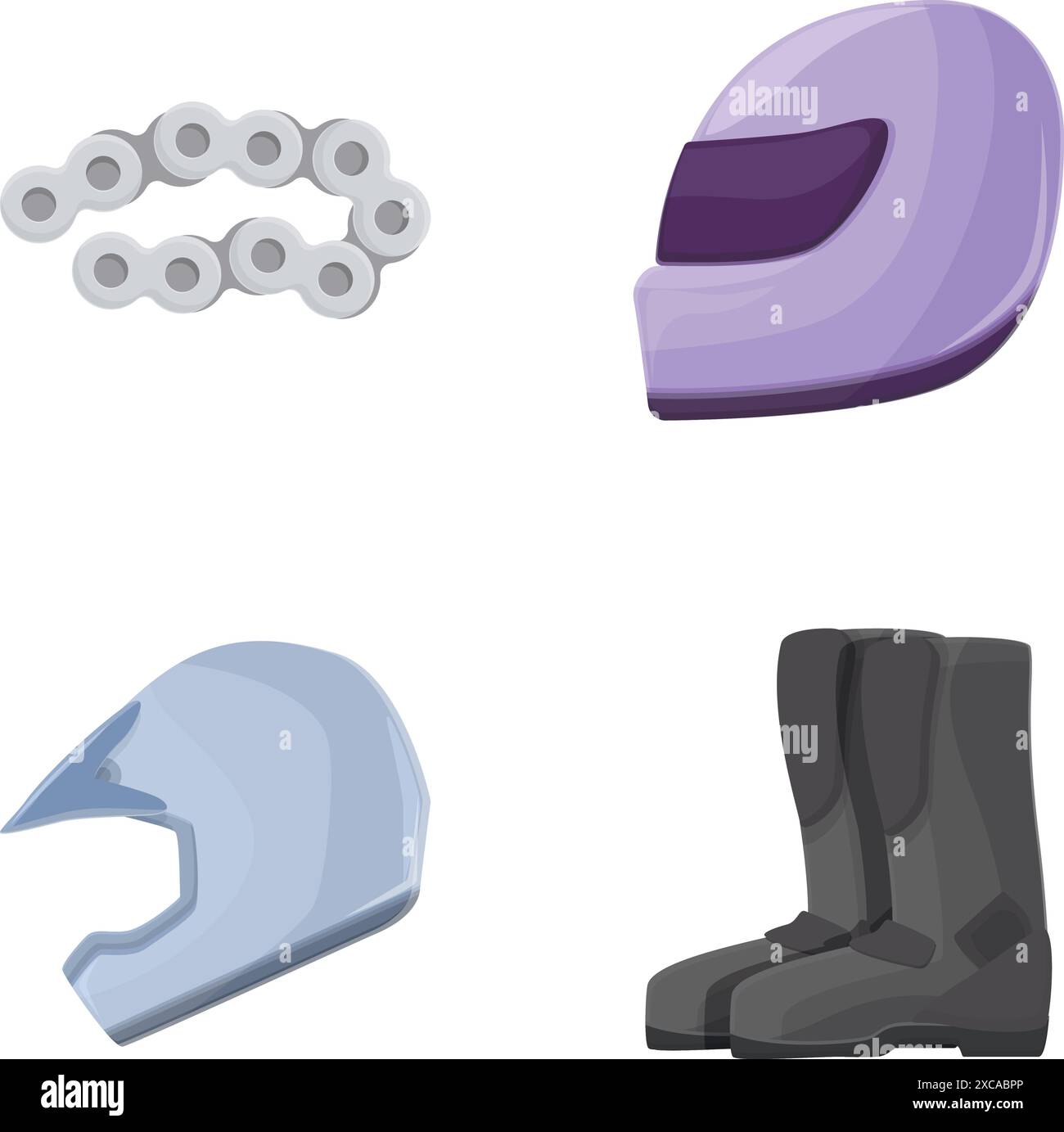 Motorcycle gear icons set cartoon vector. Motorcycle gear and accessory ...