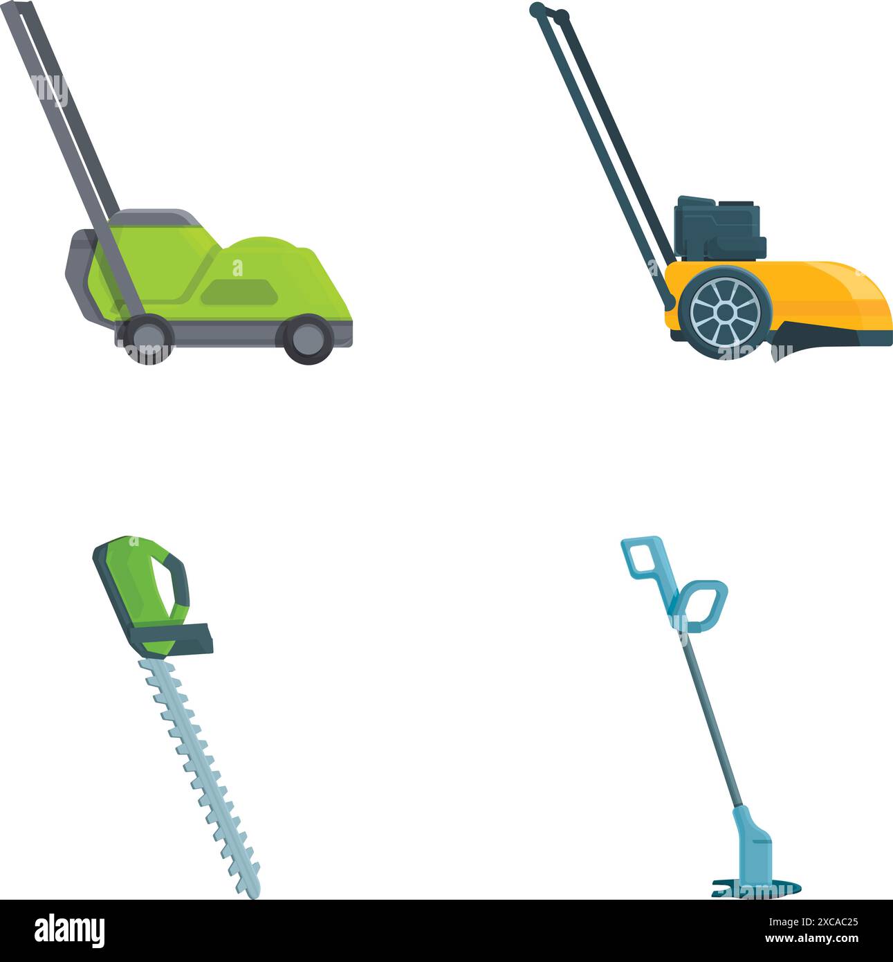 Lawnmower icons set cartoon vector. Electric lawn mower and grass ...