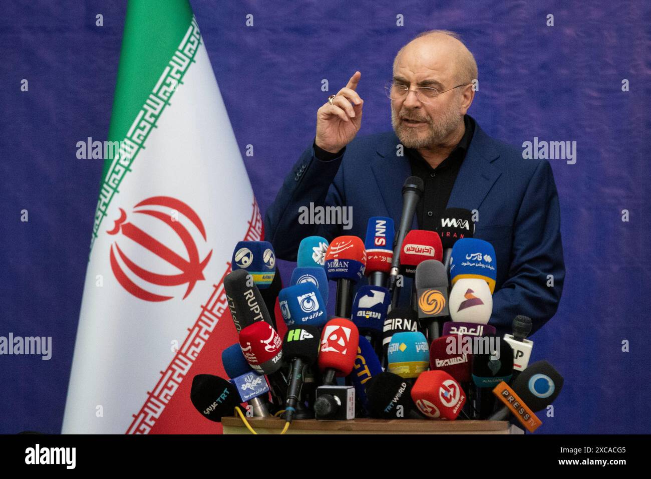 Tehran, Iran. 15th June, 2024. Iran's parliament speaker Mohammad ...