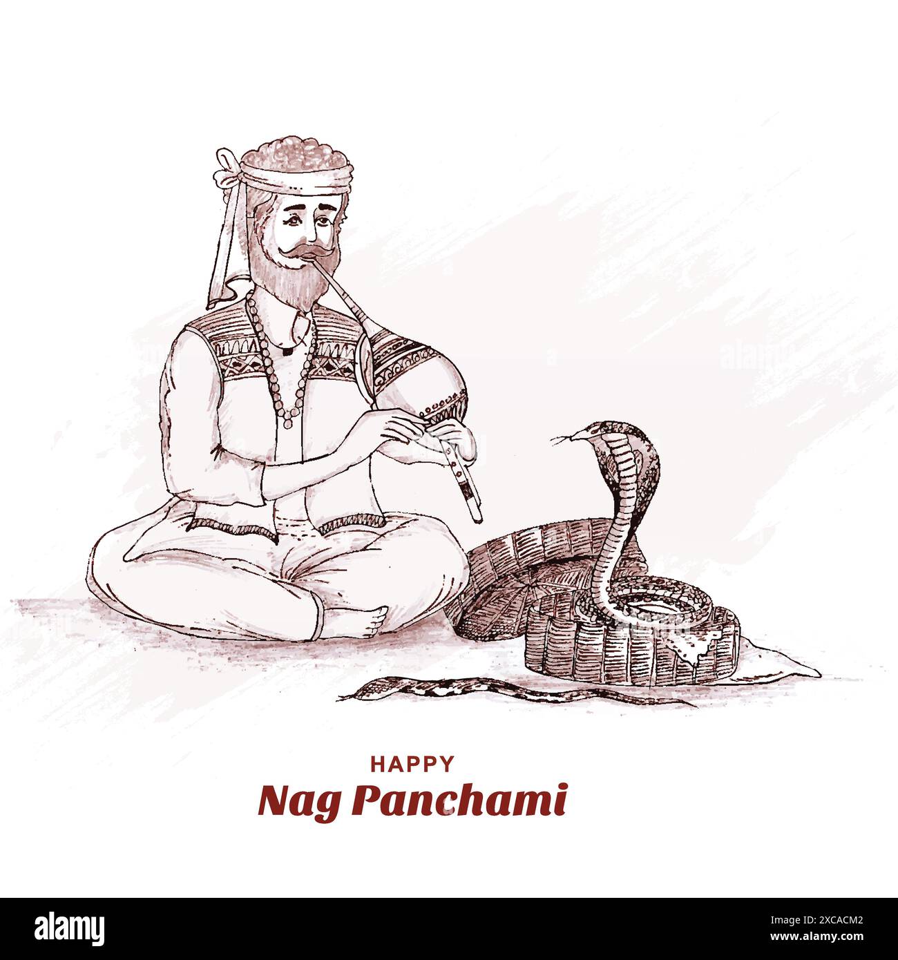 Hand draw sketch happy naag panchami card background Stock Vector Image ...