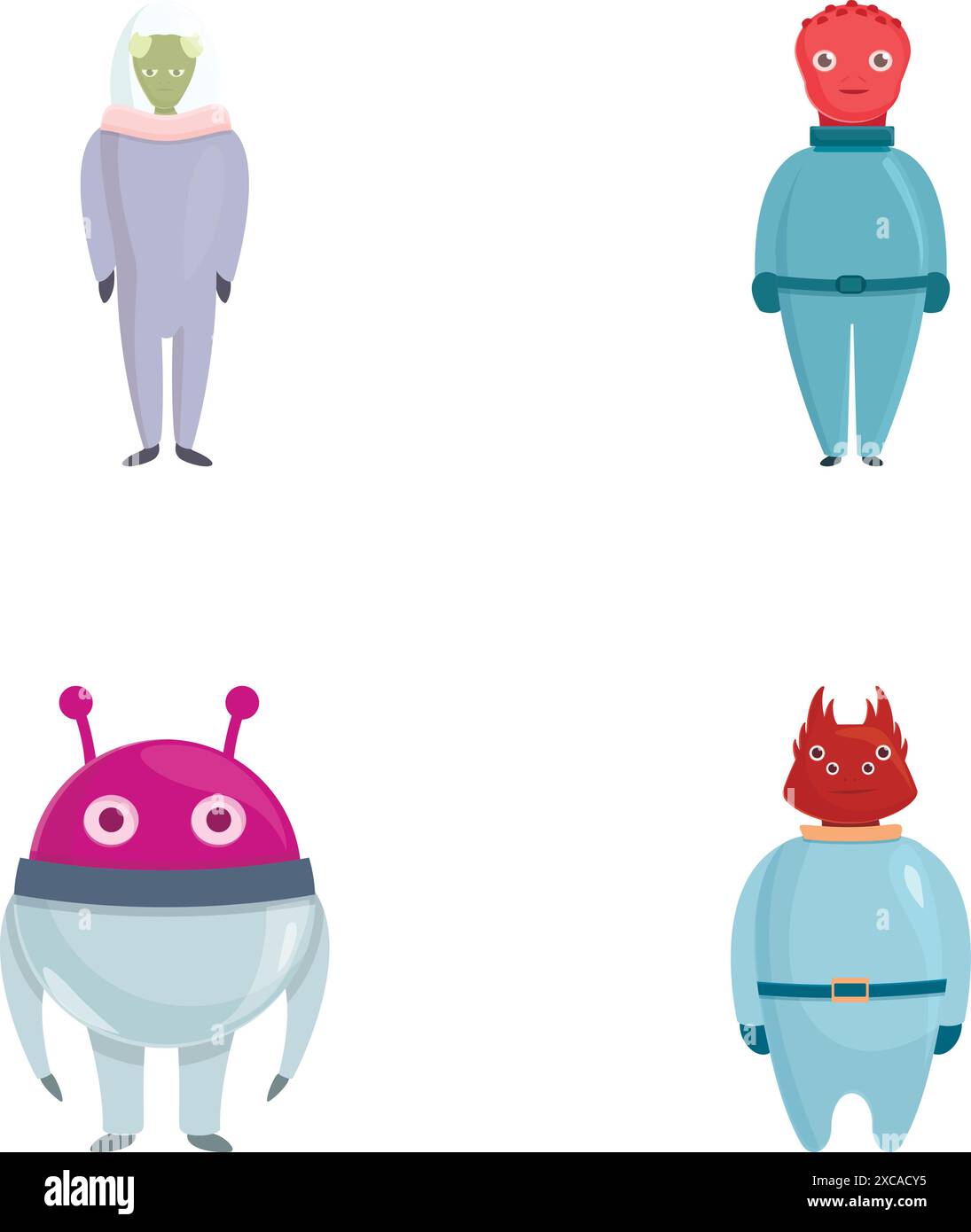 Cute alien icons set cartoon vector. Fun space alien or monster ...