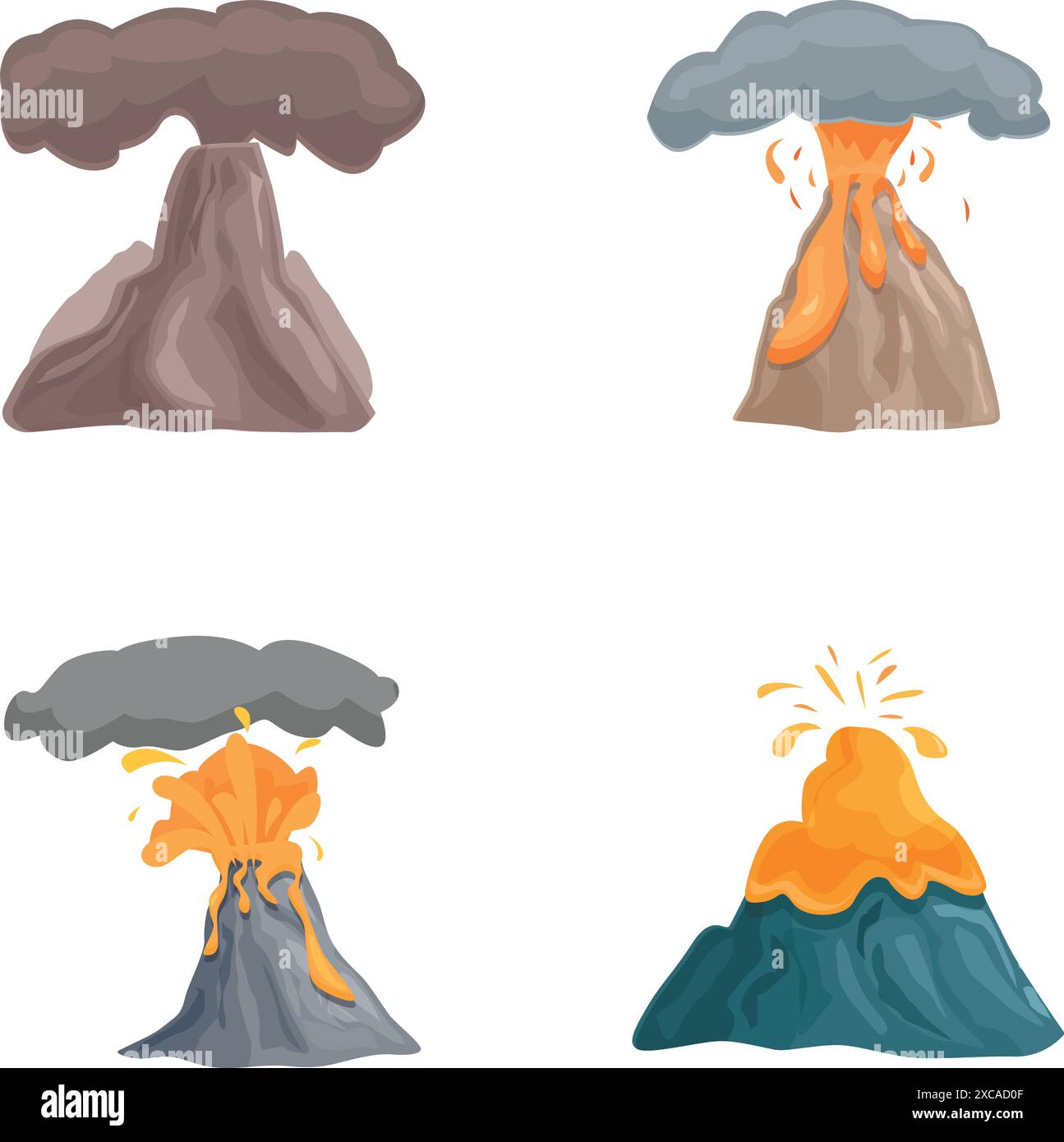 Volcanic activity icons set cartoon vector. Vulcan eruption with ...