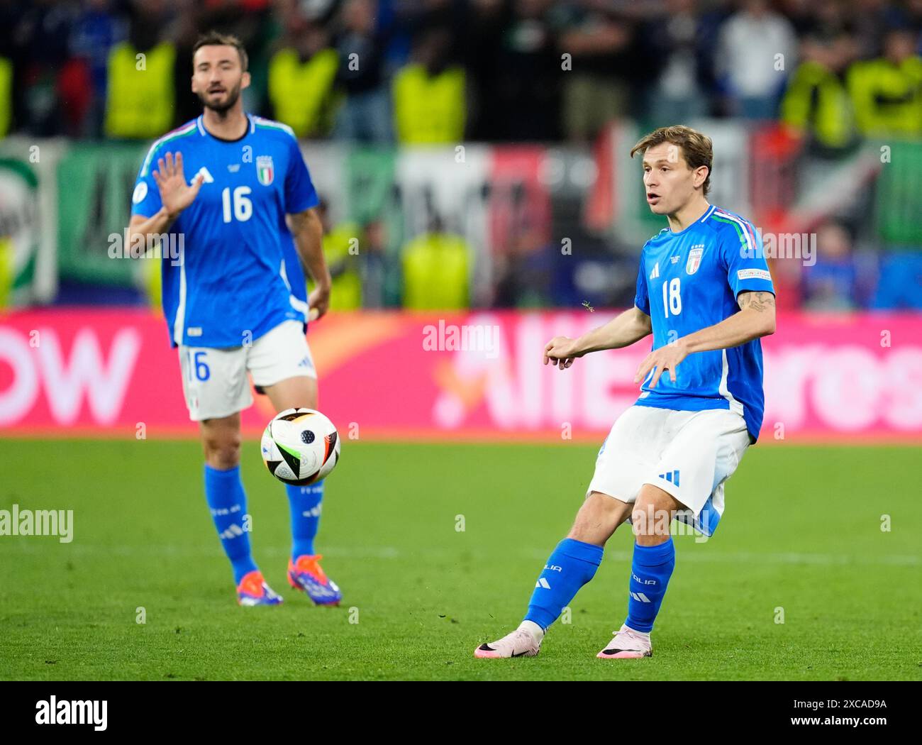 Italy's Nicolo Barella (right) during the UEFA Euro 2024 Group B match ...