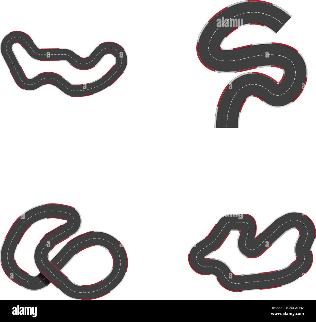 Various track icons set cartoon vector. Curve and circle racetrack ...