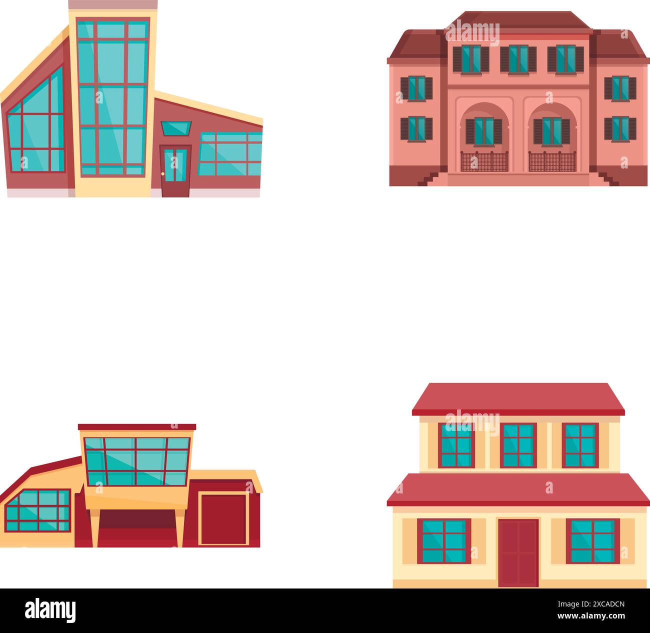 Villa icons set cartoon vector. Residential urban or suburban house ...