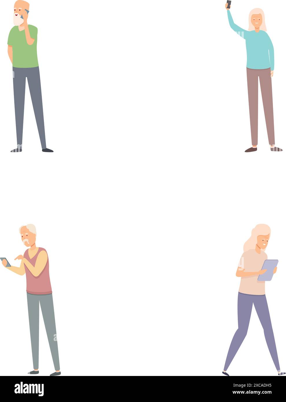 Elderly people icons set cartoon vector. Grandparent actively spends ...