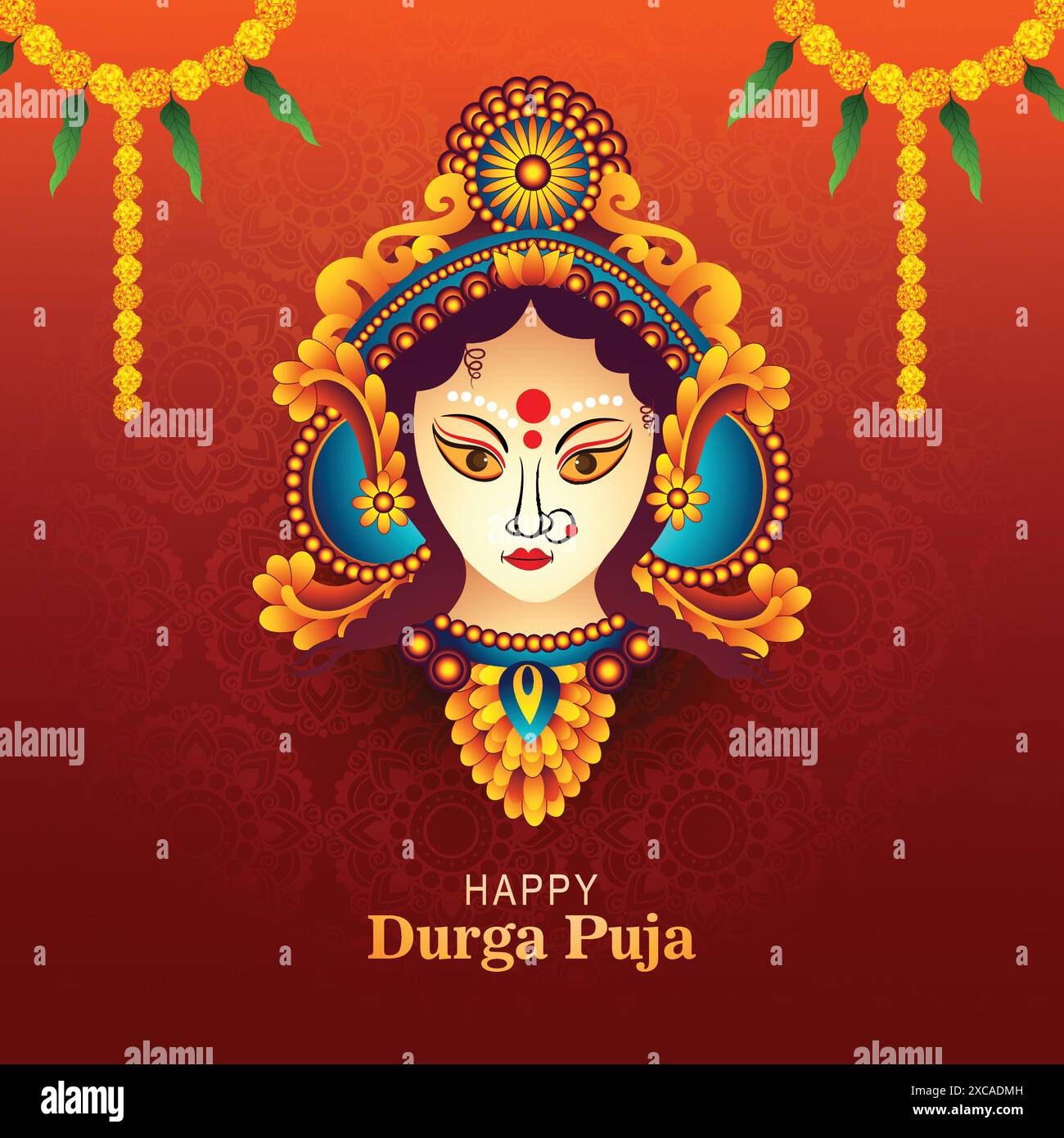 Goddess durga face in happy durga puja card background Stock Vector ...