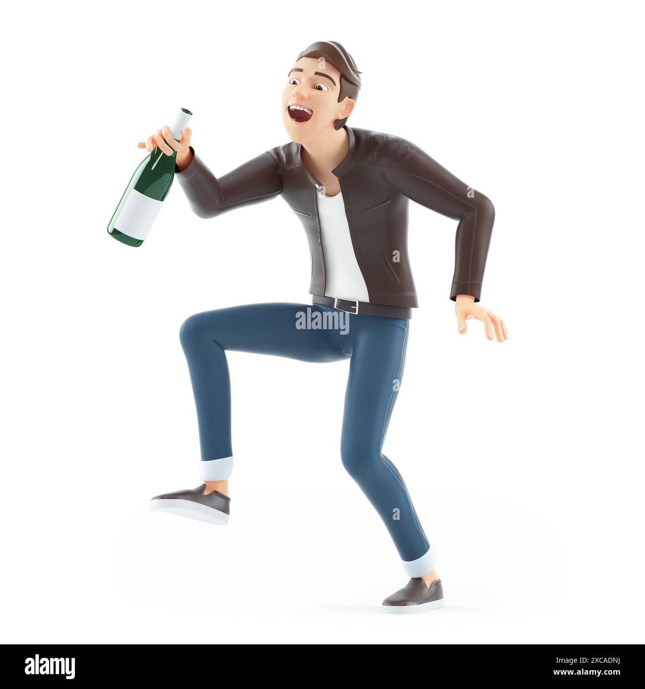 3d drunk cartoon man walking with bottle, illustration isolated on ...