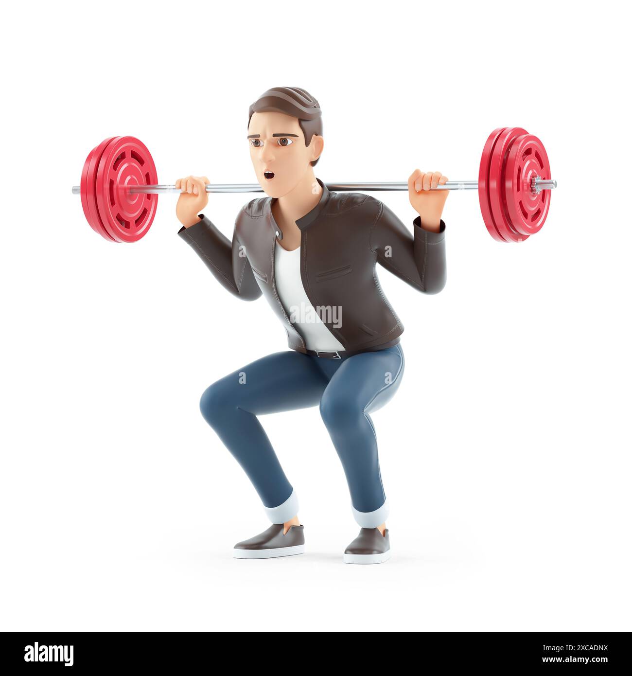 3d cartoon man lifting barbell, illustration isolated on white ...