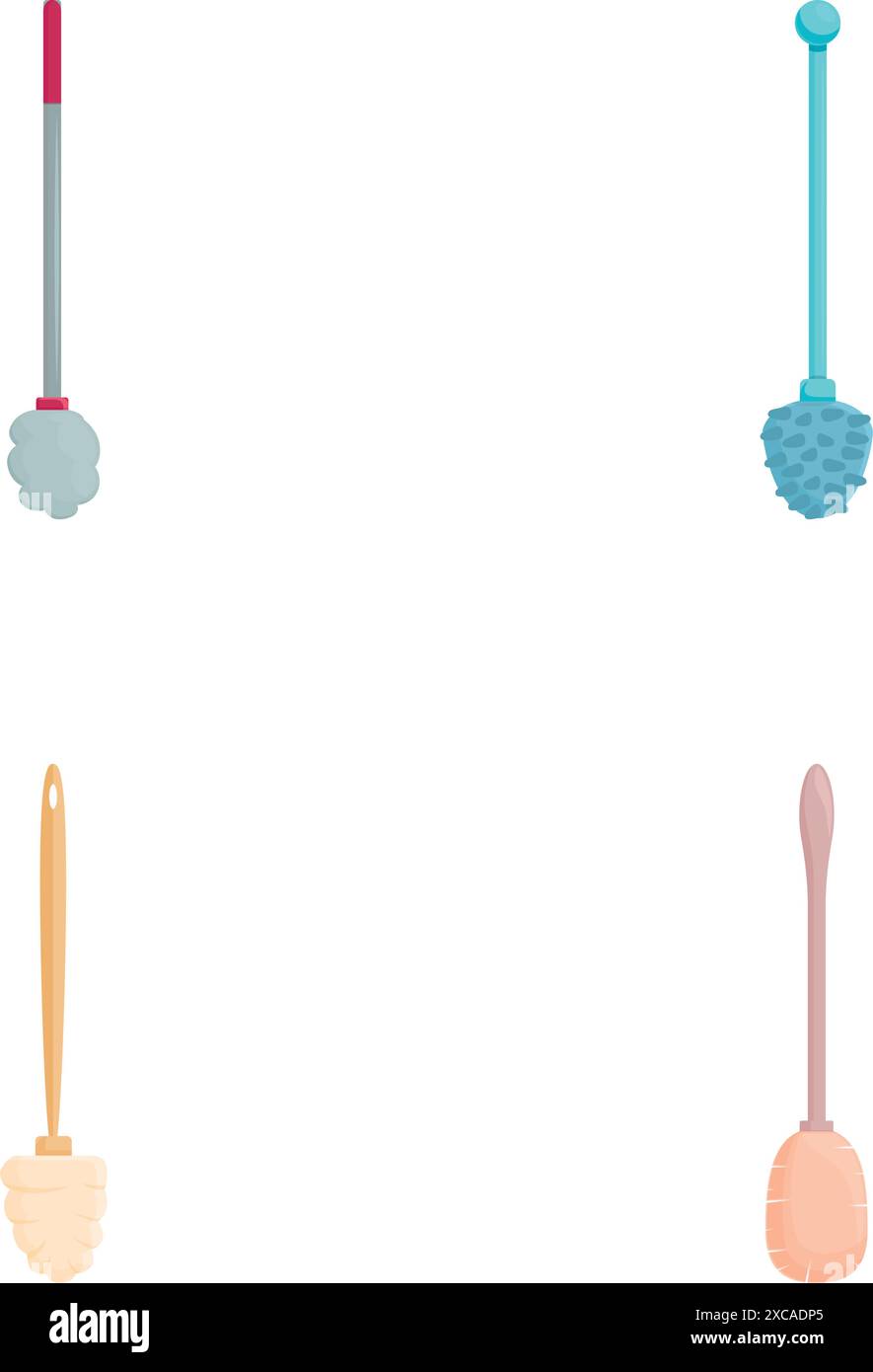 Toilet broom icons set cartoon vector. Tool for cleaning plumbing ...