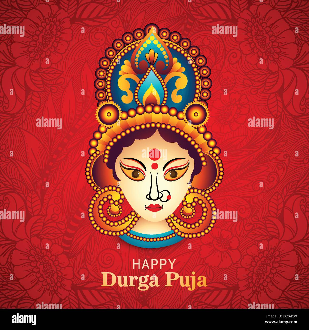 Durga pooja festival wishes card holiday illustration background Stock ...