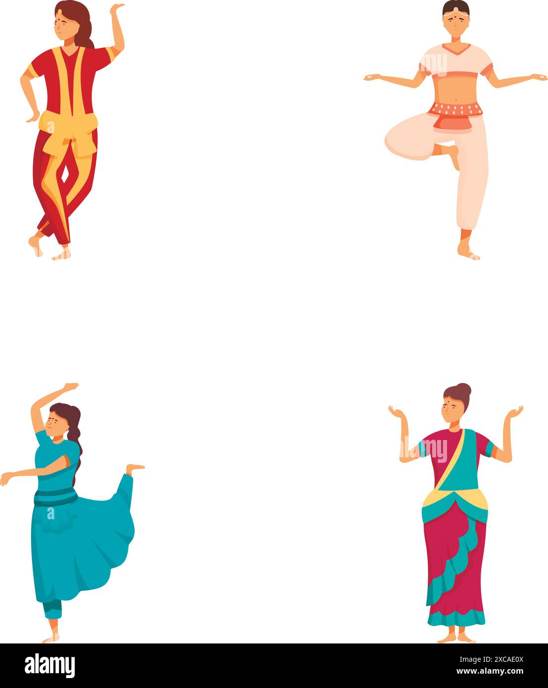 Bharatanatyam dance icons set cartoon vector. Woman dancer in indian ...