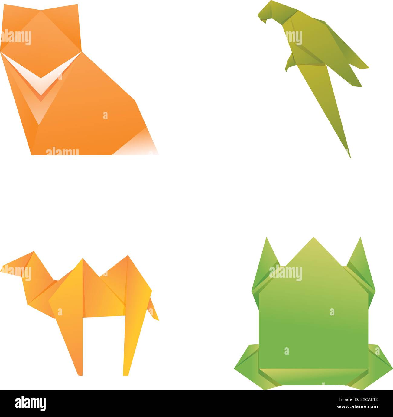 Origami icons set cartoon vector. Japanese origami folded paper figure ...