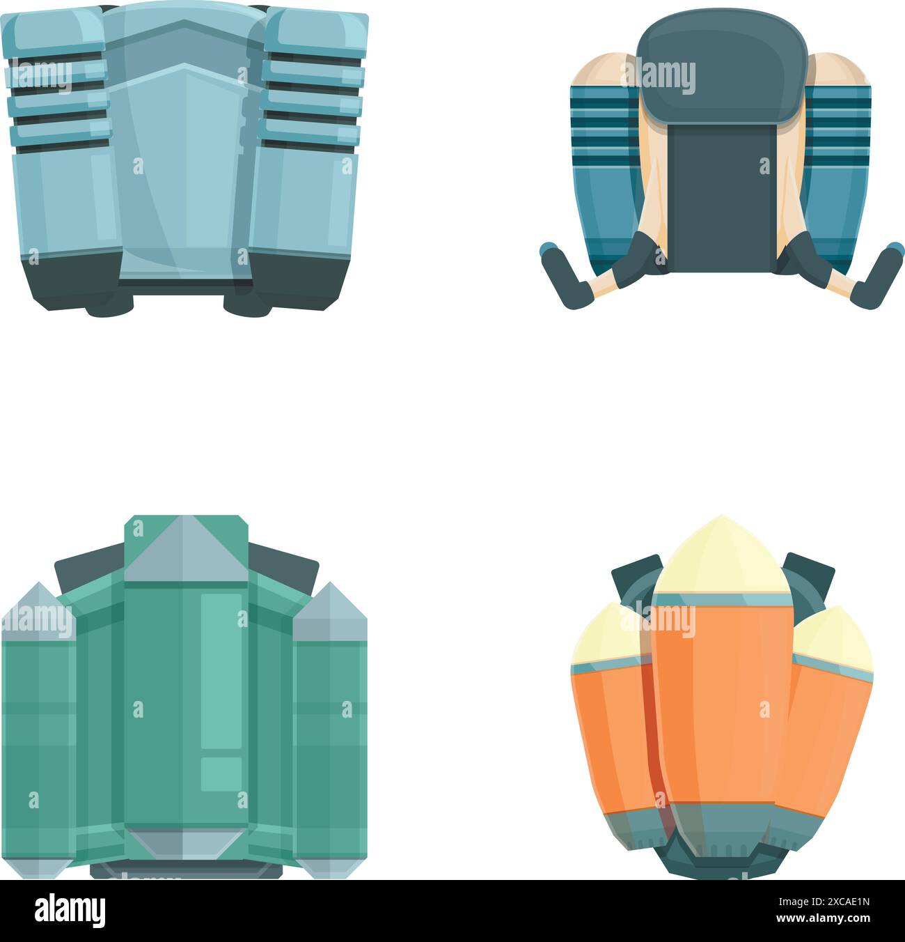 Various jetpack icons set cartoon vector. Equipment for personal air ...