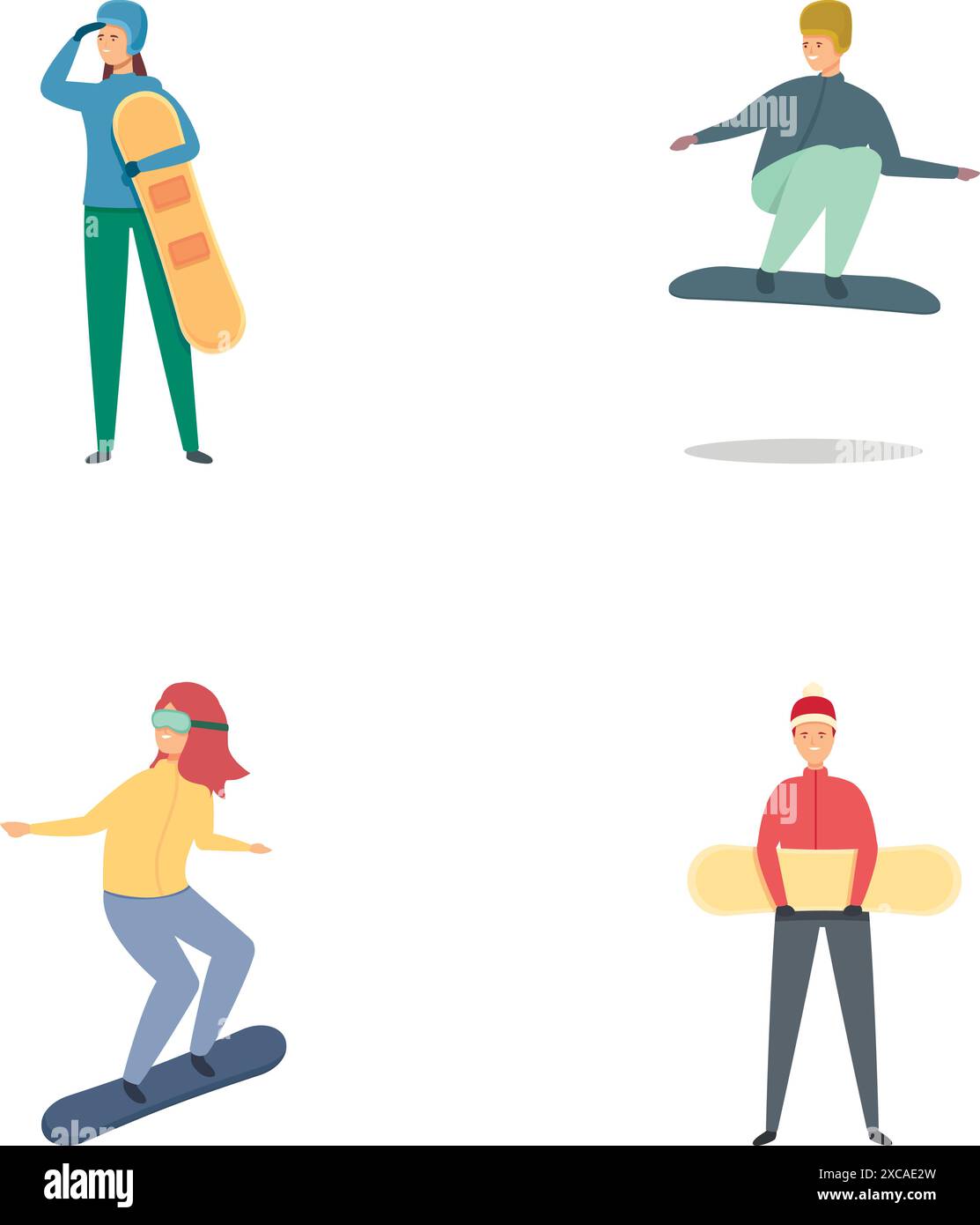Snowboarder icons set cartoon vector. Snowboarder in training to learn ...