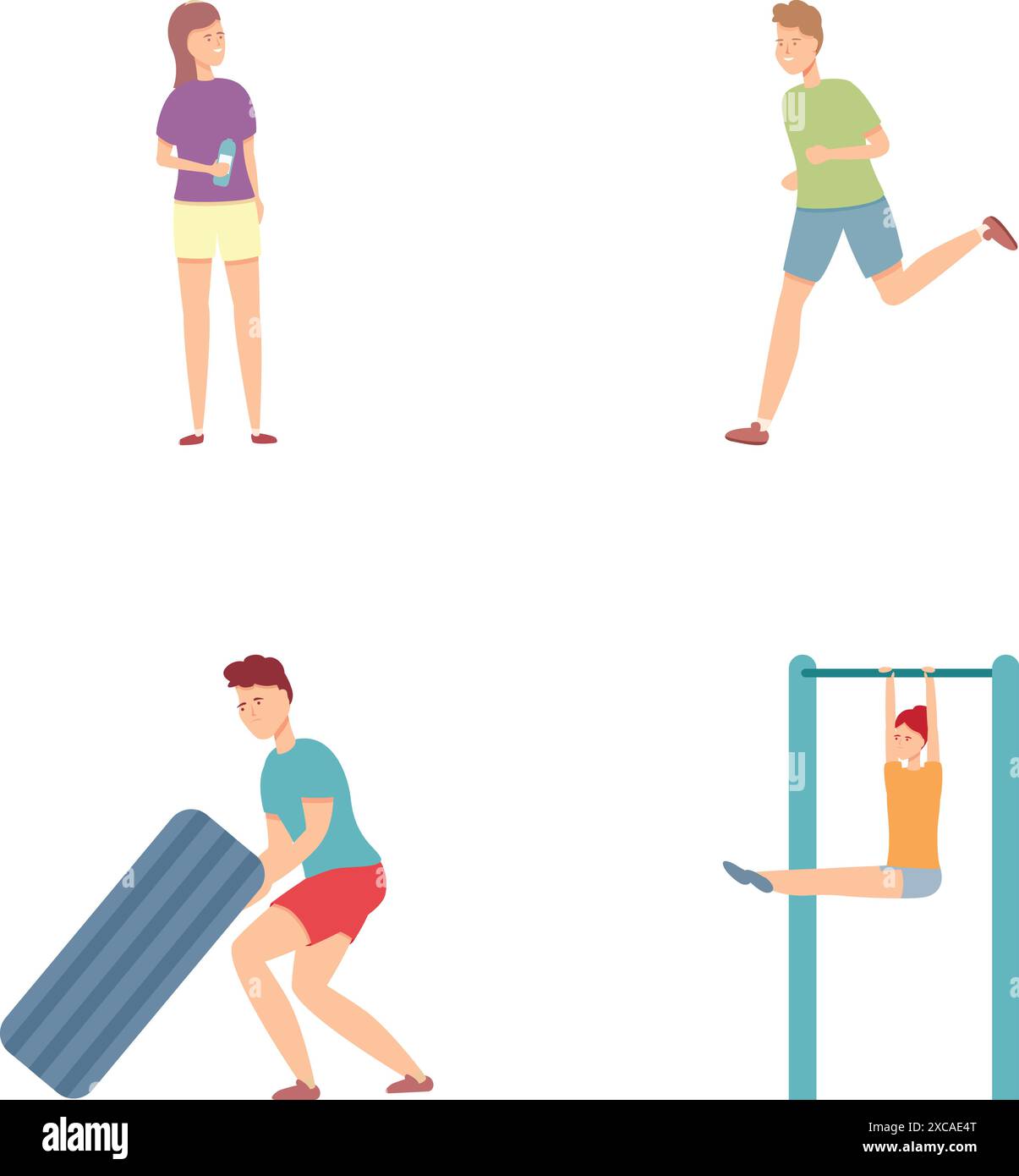 Outdoor sport icons set cartoon vector. People workout at outdoor sport ...