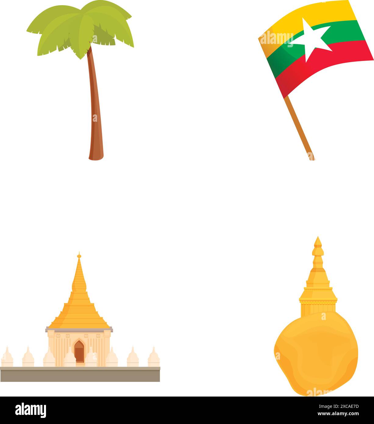 Myanmar symbol icons set cartoon vector. Republic of union of myanmar ...
