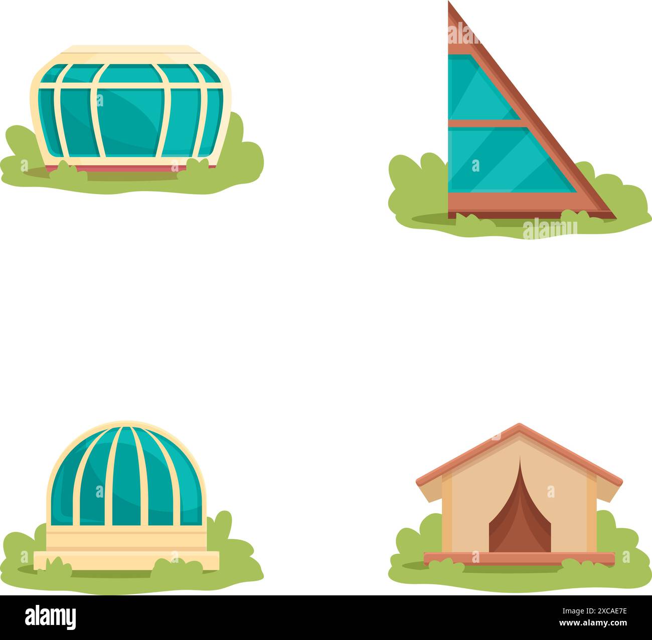 Modern glamping icons set cartoon vector. Various comfortable glamping ...