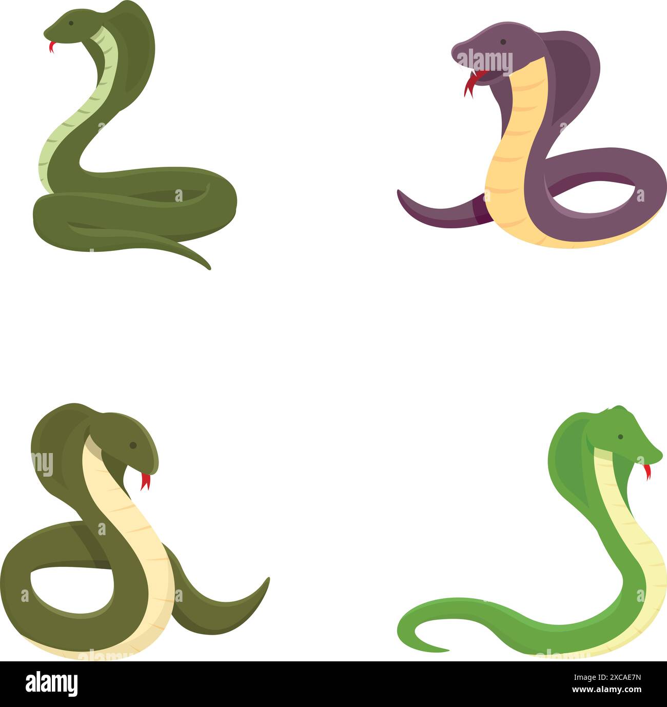 Cobra snake icons set cartoon vector. Cartoon cobra character. Animal ...