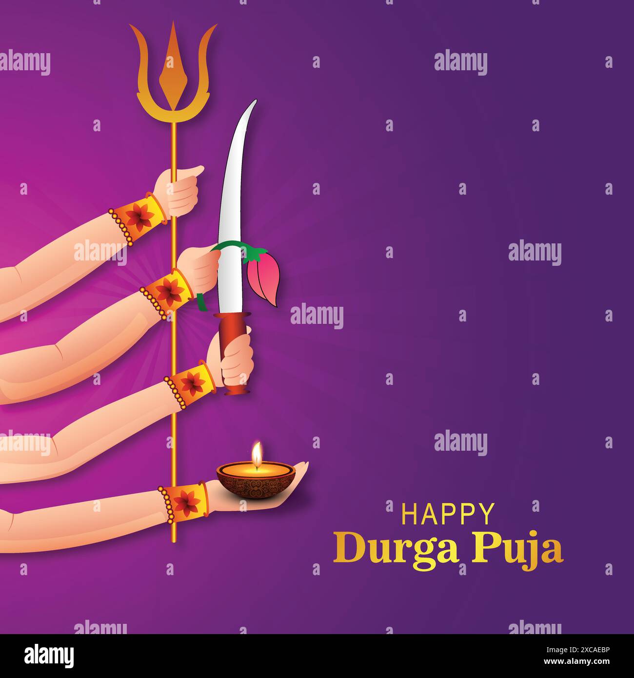 Goddess durga hands on happy durga puja holiday card background Stock ...
